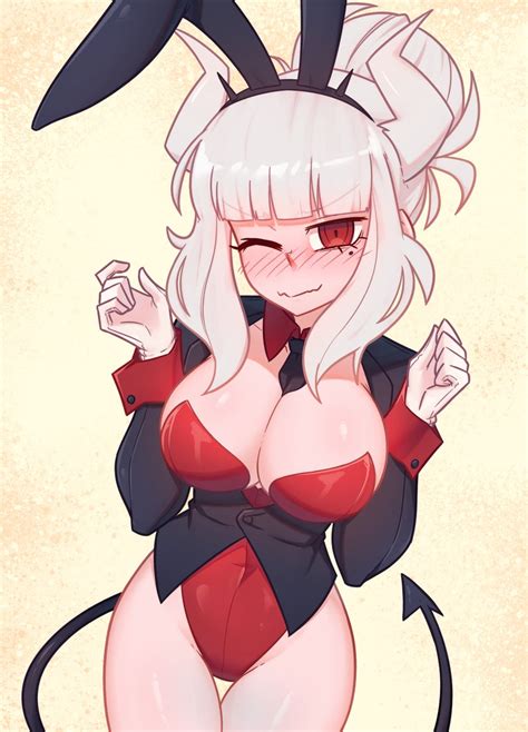 Rule 34 Blush Bunnysuit Demon Embarrassed Gloves Helltaker Helltaker Series Horns Large