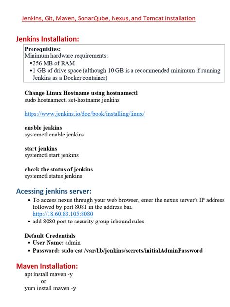 jenkins git maven sonarqube nexus and tomcat installation4 pdf sudo