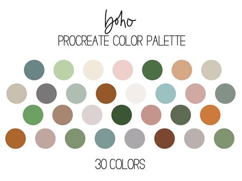 Boho Procreate Color Palette Nature Inspired Palette Muted Procreate Color Palette Foresty
