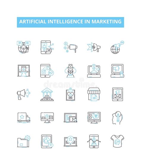 Artificial Intelligence In Marketing Vector Line Icons Set Ai Marketing Automation Analytics