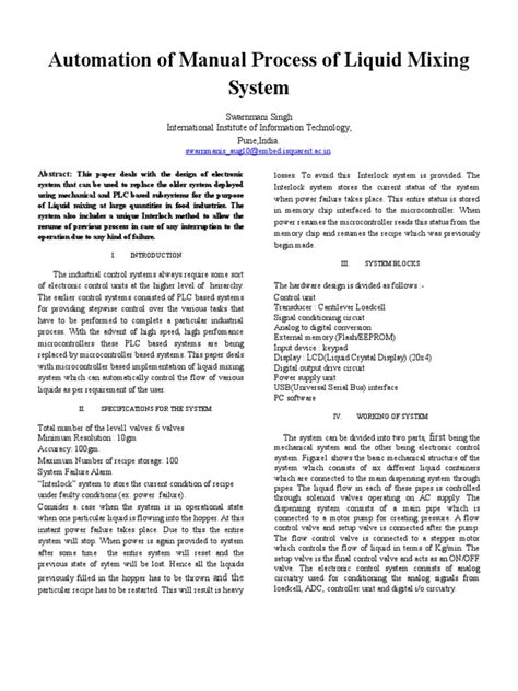 automation of manual process of liquid mixing system pdf