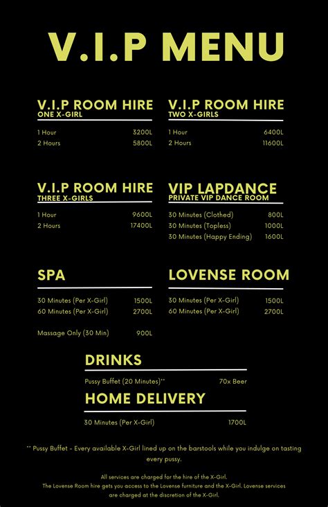 Rates And Menus Second Life Escort Services X Sisters Sex Bar Sl