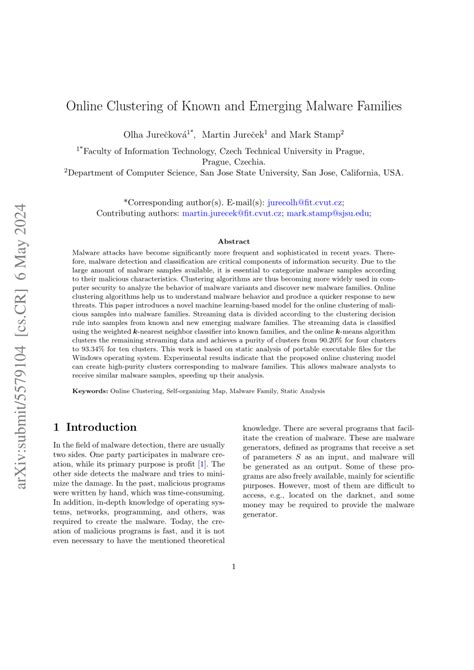 Pdf Online Clustering Of Known And Emerging Malware Families