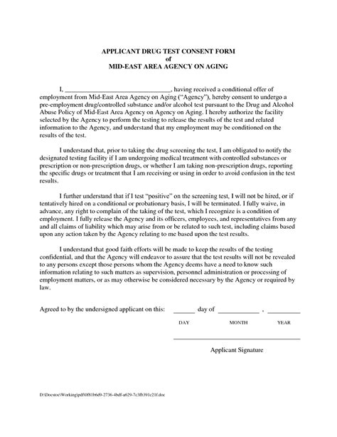 Drug Test Consent Form Free Printable Documents