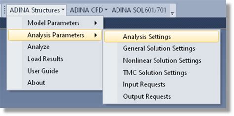 Adina Structures Transor For Femap Menu Analysis Settings