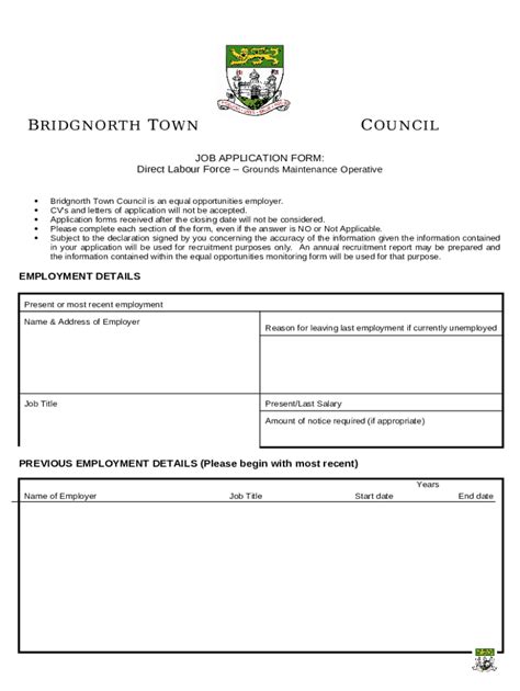 Job Application Grounds Maintenance Doc Template Pdffiller