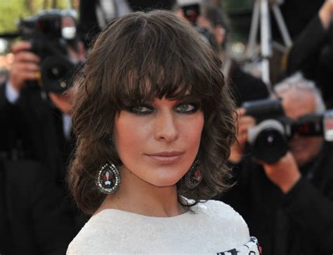 Milla Jovovichs Mid Length Hairstyle With Super Thick Bangs
