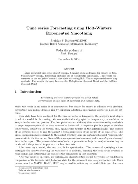 Time Series Forecasting Using Holt Winters Exponential Smoothing Pdf Stationary Process