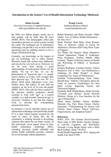Pdf Introduction To Seniors Use Of Health Information Technology Minitrack