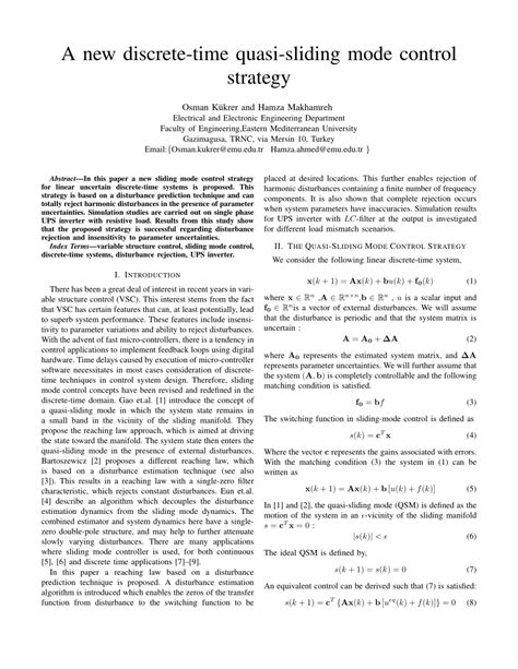 Pdf A New Discrete Time Quasi Sliding Mode Control Strategy