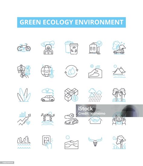 녹색 생태 환경 벡터 라인 아이콘이 설정되었습니다 친환경 녹색 생태학 재활용 자연 보존 지속 가능성 그림 개요 개념 기호 및 기호 수질 오염에 대한 스톡 벡터 아트 및 기타