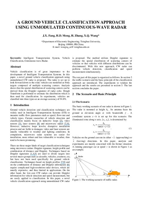 Pdf A Ground Vehicle Classification Approach Using Unmodulated Continuous Wave Radar