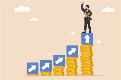 증가하는 코인 스택 차트에서 재정적 성장과 성공을 축하하는 사업가 개념에 대한 스톡 벡터 아트 및 기타 이미지 개념 거래자 경영자 Istock