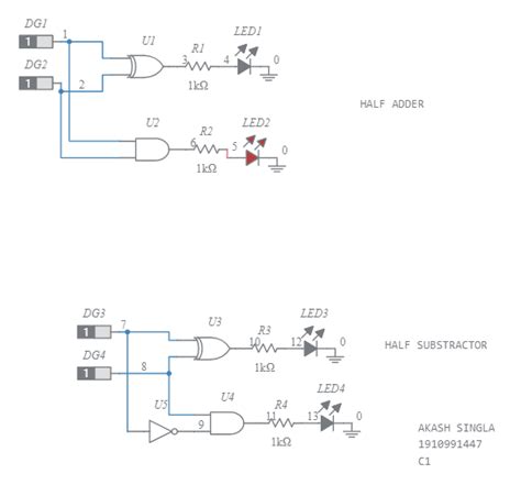 LOGIC GATES HALF ADDER AND HALF SUBSTRACTOR Multisim Live