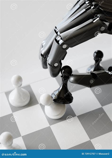 Robot Beating Chess Pawn 3d Illustration Artificial Intelligence Concept Stock Illustration