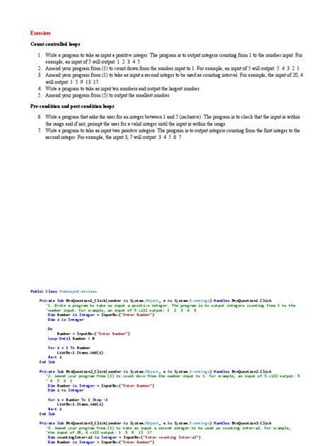 Count Controlled Loops Exercises Pdf Software Engineering