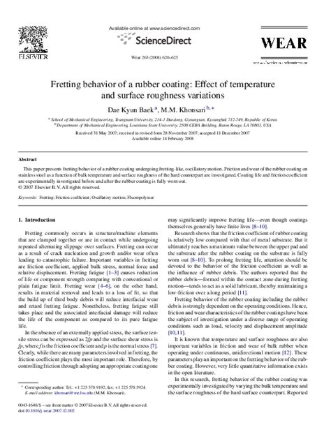 Pdf Fretting Behavior Of A Rubber Coating Effect Of Temperature And Surface Roughness Variations