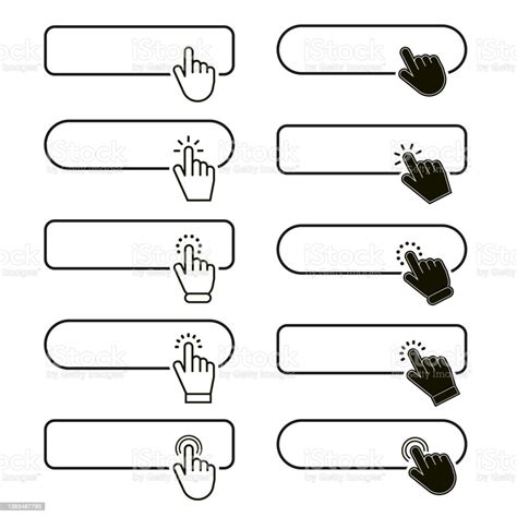 click cursor pointer icon set with blank button website banners and clicking cursor on white