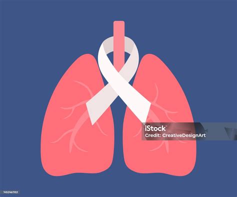 흰색 암 리본을 가진 인간의 폐 폐암 인식 개념 폐암에 대한 스톡 벡터 아트 및 기타 이미지 폐암 폐 사회 인식 기호 Istock