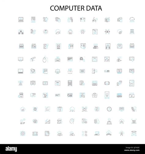 Computer Data Icons Signs Outline Symbols Concept Linear Illustration Line Collection Stock