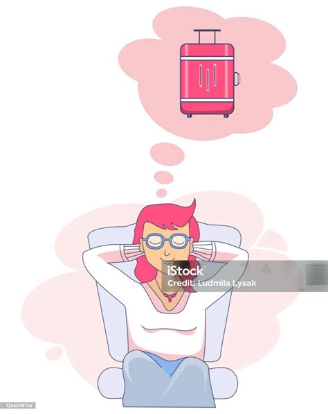 배경에 눈을 감고 여행에 대한 앉아 꿈꾸는 소녀의 벡터 그림 핑크 가방 구름 벡터 일러스트레이션 가공의 인물에 대한 스톡 벡터 아트 및 기타 이미지 Istock