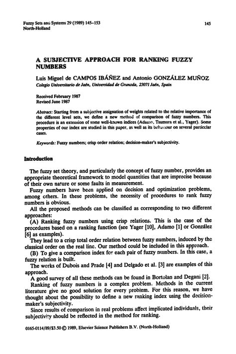 Pdf A Subjective Approach For Ranking Fuzzy Numbers