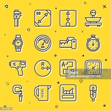 라인 의료용 온도계 시계 스톱워치 깊이 측정 속도계 손목 캘리퍼 또는 캘리퍼스 및 눈금 및 측정기 아이콘을 설정합니다 벡터 0명에 대한 스톡 벡터 아트 및 기타 이미지