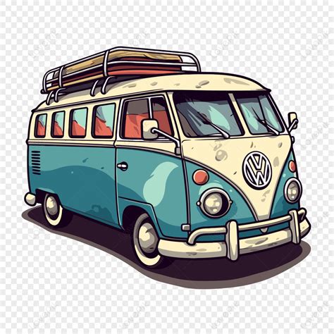 Vw Van With Surfboard On Top Vector Clipart Image Of Retro Redrawn