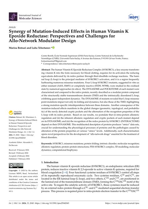 Pdf Synergy Of Mutation Induced Effects In Human Vitamin K Epoxide