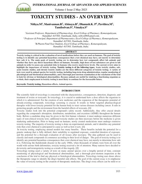 Pdf Toxicity Studies An Overview
