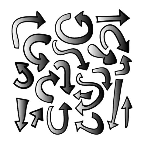 낙서 스타일의 손으로 그린 화살표 세트 프리미엄 벡터