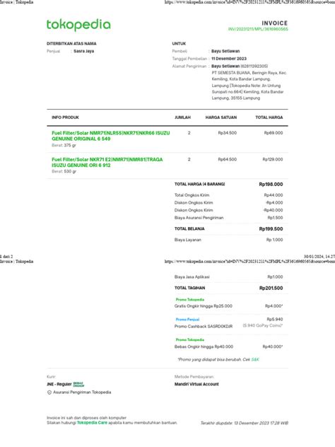 Invoice Tokopedia Filter Solar Pdf