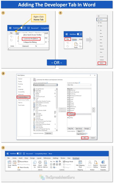 How To Show The Developer Ribbon Tab With Pictures