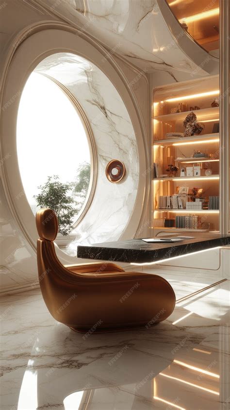 가구가 있는 현대적이고 미래지향적인 작업 공간의 모습 Ai 생성 이미지