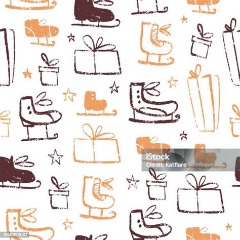 손으로 그린 그림 스케이트 별 선물 상자와 벡터 크리스마스 원활한 패턴 요소를 스케치 합니다 0명에 대한 스톡 벡터 아트 및 기타 이미지 Istock