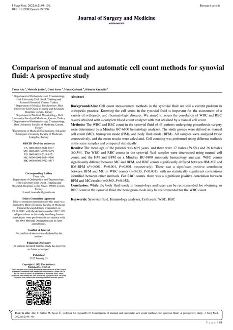 Pdf Comparison Of Manual And Automatic Cell Count Methods For