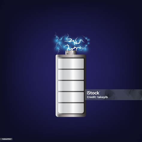 파란색 배경에 격리된 흰색 표시등 충전 상태 표시기로 빛나는 방전된 전체 배터리 3차원 형태에 대한 스톡 벡터 아트 및 기타 이미지 3차원 형태 가득 찬 계기판