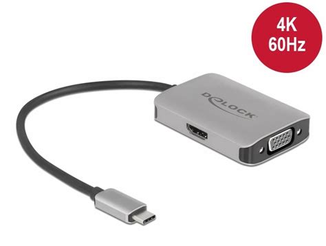 Adaptor USB Type C DP Alt Mode La 1 X HDMI 4K60Hz 1 X VGA Cu HDR Delock 87776