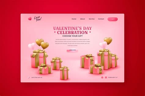 현실적인 발렌타인 데이 방문 페이지 템플릿 무료 벡터
