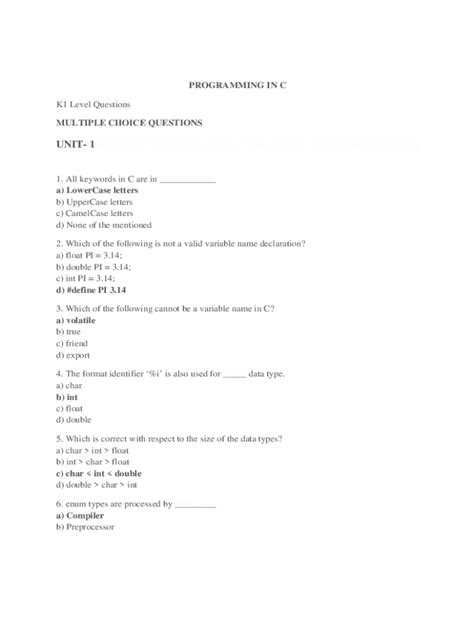 Fillable Online Quiz Cdocx Quiz 1 1 2 3 4 5 All Keywords In C