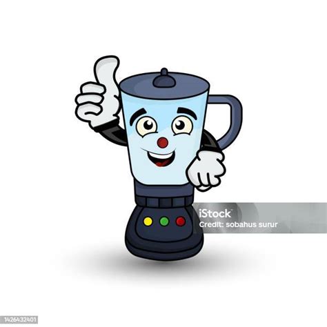 엄지 손가락으로 행복한 블렌더 마스코트 만화 캐릭터 그림 플랫 스타일 디자인 템플릿 벡터 선글라스에 대한 스톡 벡터 아트 및