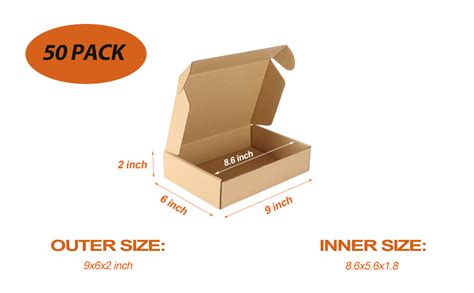 Pharege 9x6x2 Inch Shipping Boxes Bulk 50 Pack Brown Tab