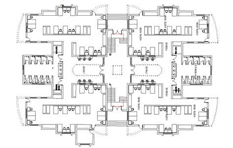 Plan Of The Hostel Building Is Given In This Autocad Drawing Filedownload The 2d Autocad Dwg