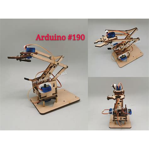 Arduino190 Ar Robo 02 Wooden Robotic Arm Kit With 4 Sg90 Motor Shopee Malaysia