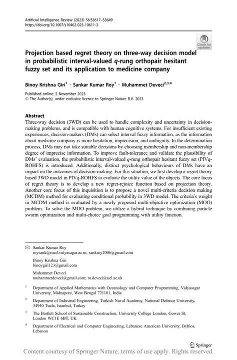 Projection Based Regret Theory On Three Way Decision Model In