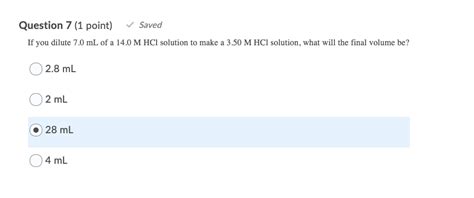 solved question 7 1 point saved if you dilute 7 0 ml of a