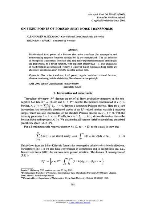 Pdf On Fixed Points Of Poisson Shot Noise Transforms