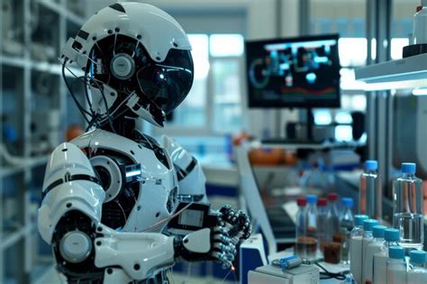 Robot Conducting Experiments In Lab Premium Ai Generated Image