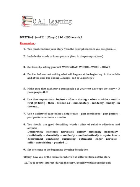 Writing Part 2 Story Fce For Schools Pdf Grammar Linguistics