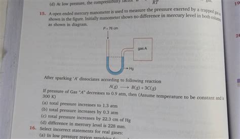 A Open Ended Mercury Manometer Is Used To Measure The Pressure Exerted By